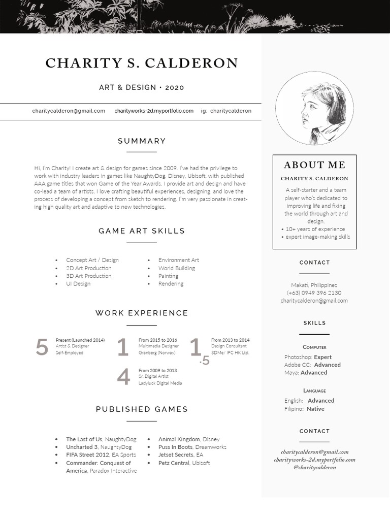 Game Artist Resume of Charity Calderon | PDF