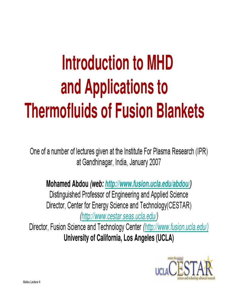 Introduction To MHD and Applications To Thermofluids of Fusion Blankets | PDF ...