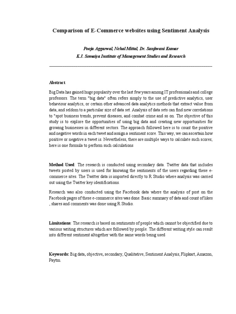 Comparison of E-Commerce Websites Using Sentiment Analysis | PDF