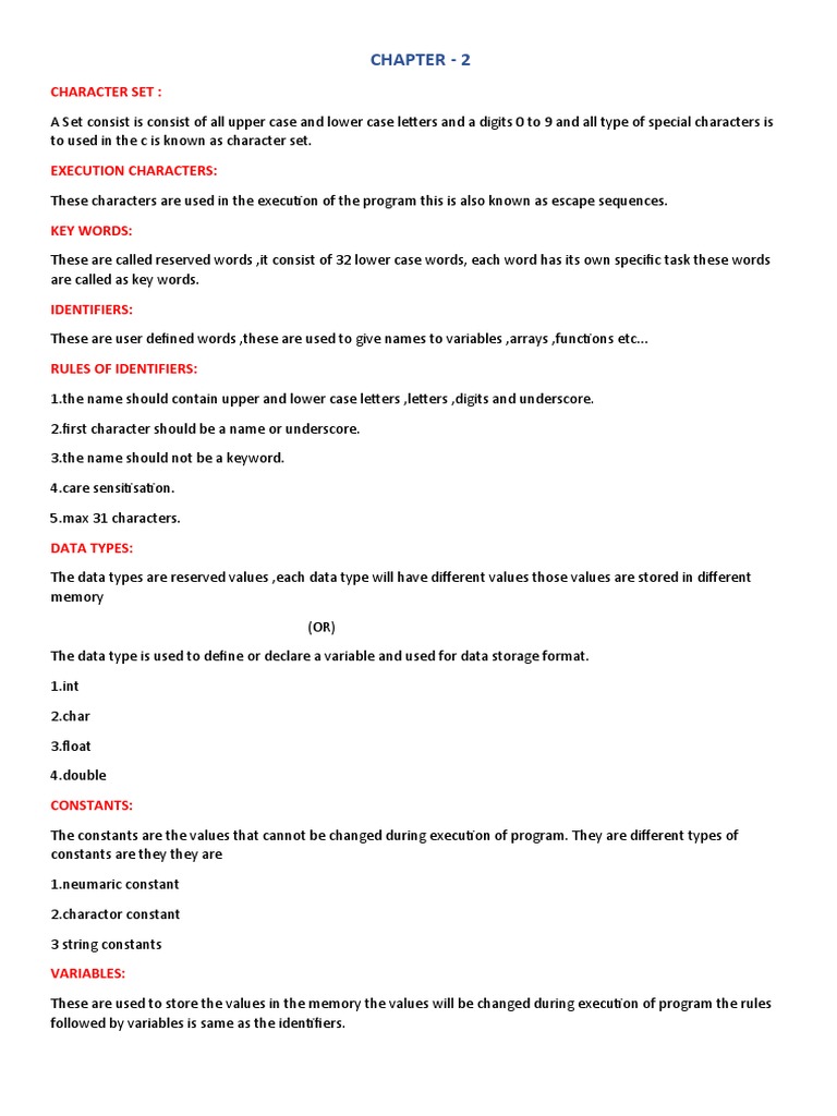 Chapter 2 Character Set Download Free Pdf Variable Computer Science Subroutine 