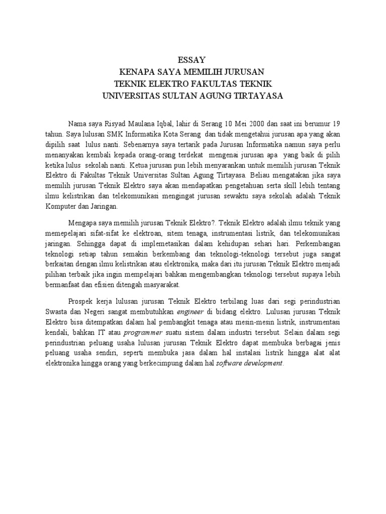 ESSAY Alasan Pemilihan Jurusan | PDF