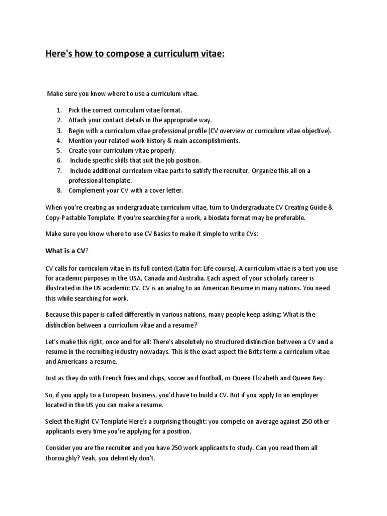 Here'S How To Compose A Curriculum Vitae:: Whatisacv | PDF | Typefaces ...