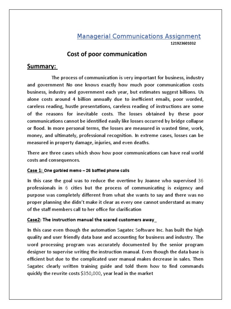 Cost of Poor Communication Summary:: Managerial Communications ...