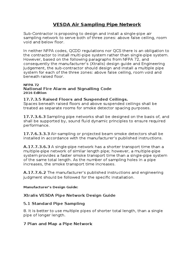 VESDA Air Sampling Pipe Network | PDF | Pipe (Fluid Conveyance)