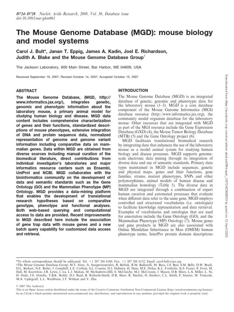 The Mouse Genome Database (MGD) : Mouse Biology and Model Systems | PDF ...
