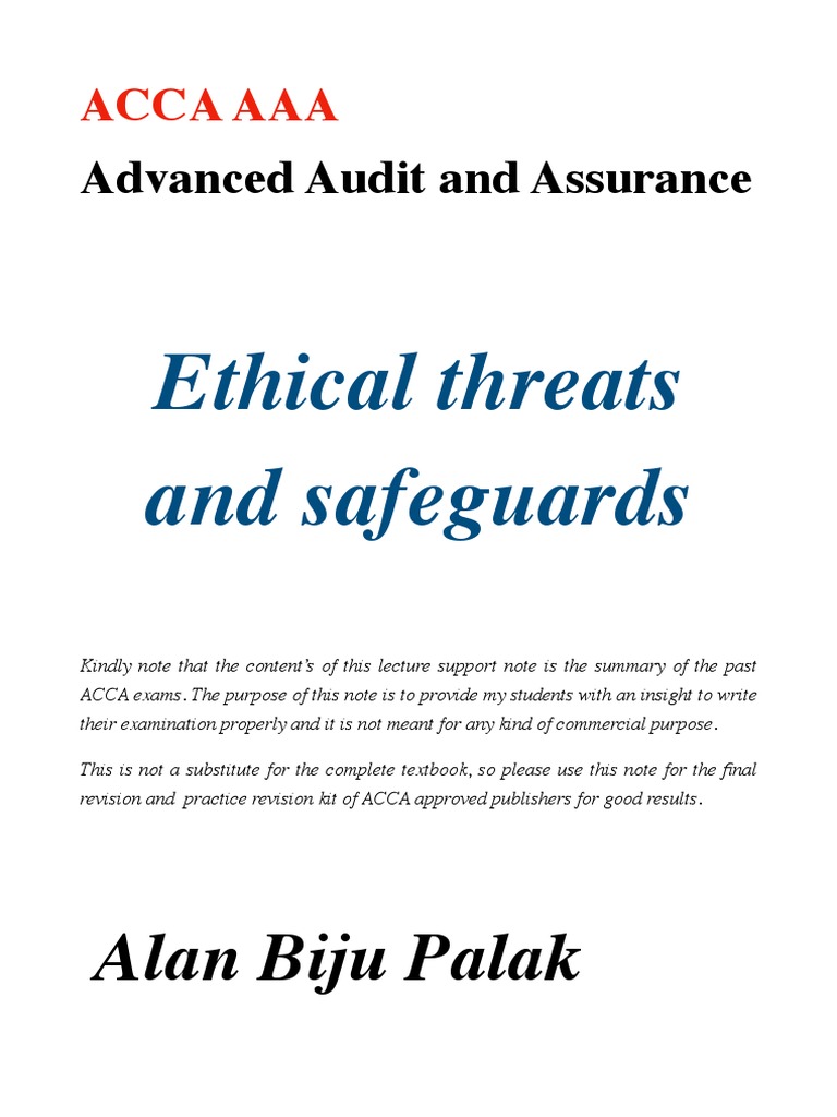 ACCA AAA Ethical Threats and Safeguards by Alan Biju Palak PDF | PDF ...