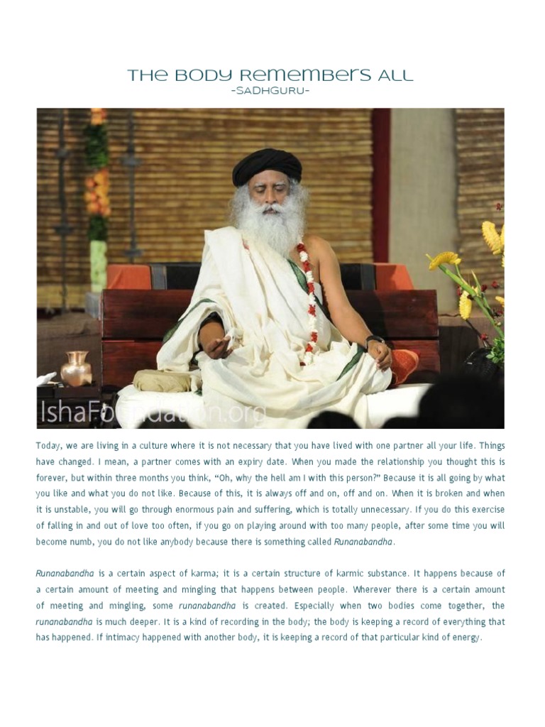The Body Remembers All: - Sadhguru | PDF | Karma | Psychological Concepts