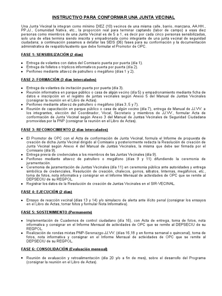 Instructivo para Conformar Una Junta Vecinal | PDF | Gobierno