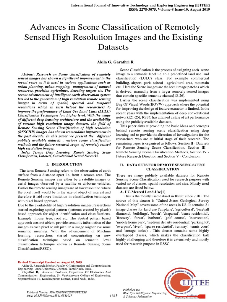 Advances in Scene Classification of Remotely Sensed High Resolutin Image and The Existing ...