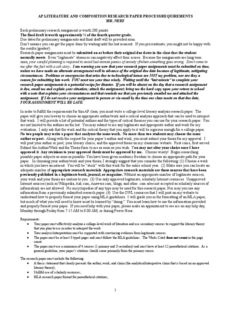 Ap Lit Research Process and Requirements 2019 2020 - Revisedb | PDF ...