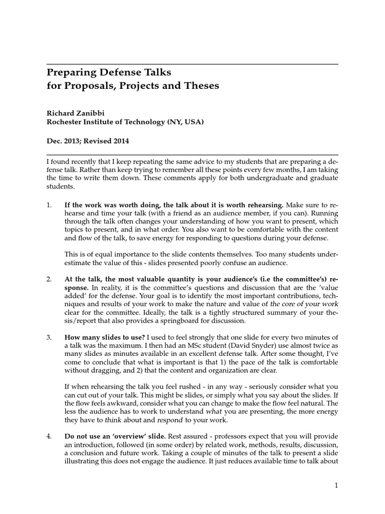 Preparing Defense Talks For Proposals, Projects and Theses | PDF ...