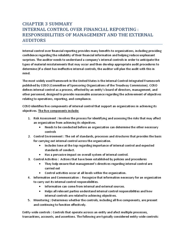 Chapter 3 Summary Internal Control Over Financial Reporting ...