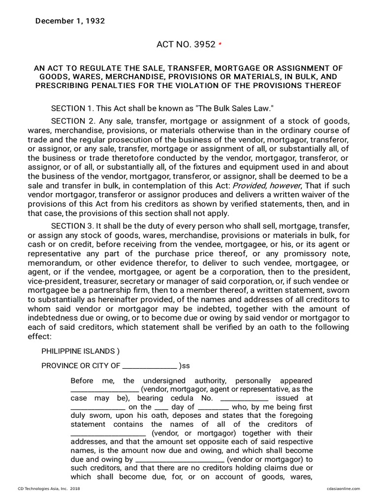 Act No 3952 | PDF | Mortgage Law | Assignment (Law)
