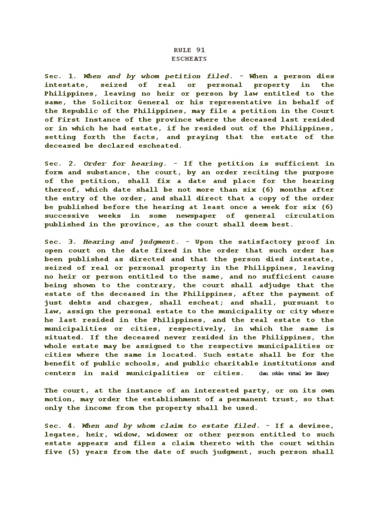 Rule 91 Escheats: Chan Robles Virtual Law Library | PDF | Intestacy ...