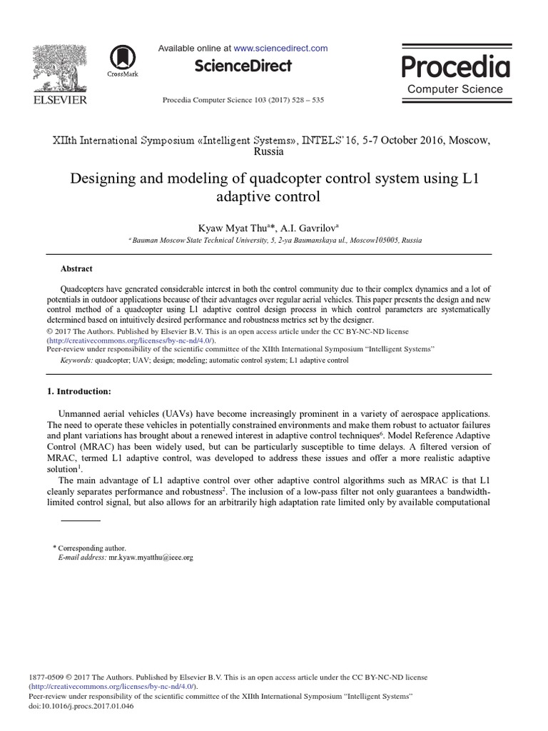 Designing and Modeling of Quadcopter Control System Using L1 Adaptive Control | PDF | Flight ...