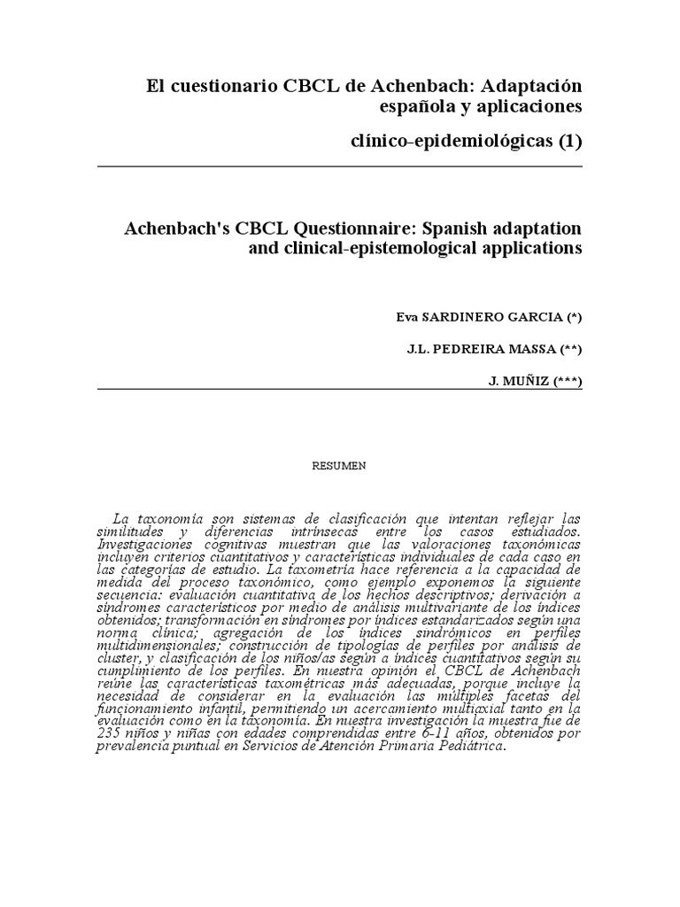 El Cuestionario CBCL de Achenbach | PDF | Validez (Estadísticas ...