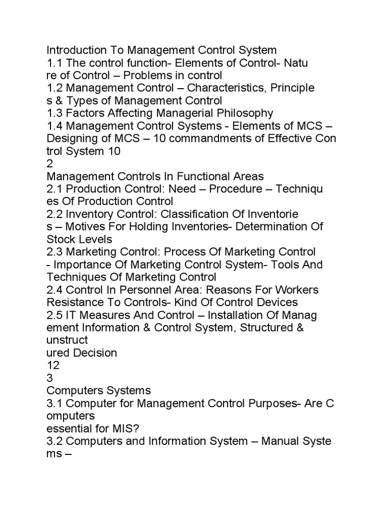 Introduction To Management Control System | PDF | System | Decision ...