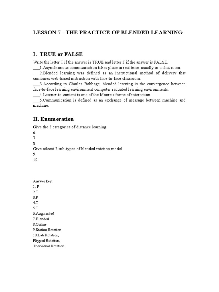 Lesson 7 - Questionnaire | PDF