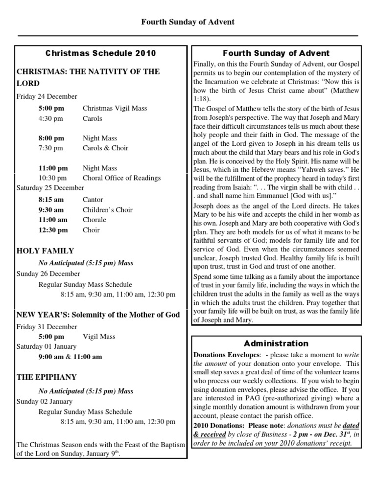Fourth Sunday of Advent Schedule 2010 | PDF | Nativity Of Jesus | Saint ...