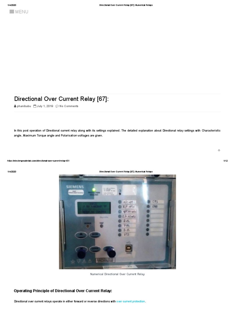 Directional Over Current Relay (67) - Numerical Relays | PDF | Phase ...