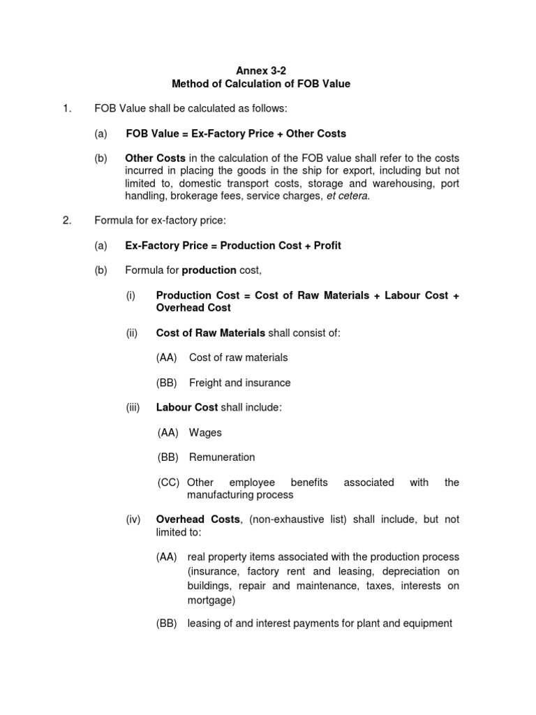Annex 3-2 Method of Calculation of Fob Value PDF | PDF