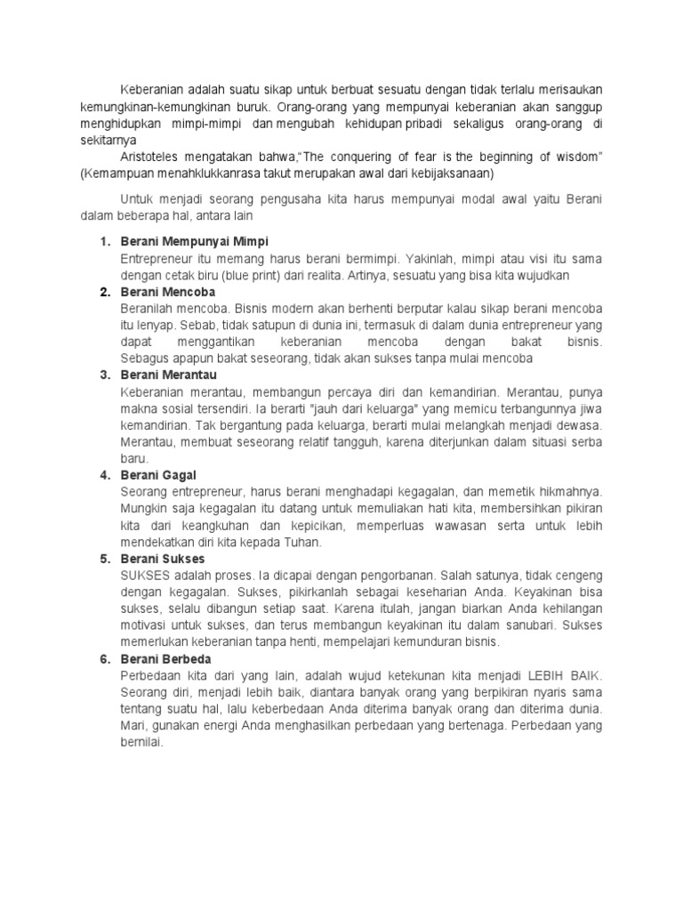 Keberanian Dan Pengambilan Resiko | PDF