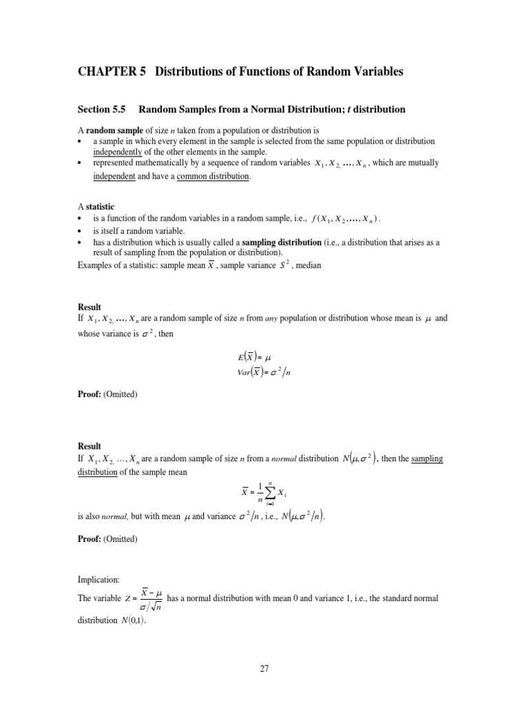 CHAPTER 5 Distributions of Functions of Random Variables | PDF | Variance | Mean