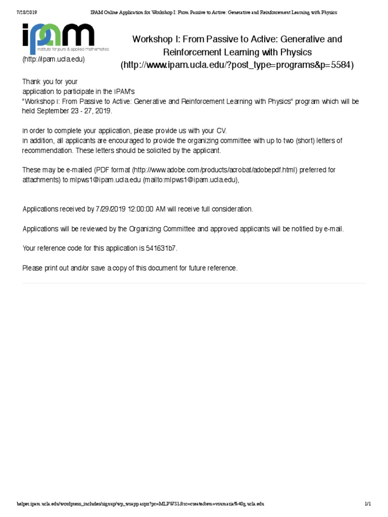 IPAM Online Application For Workshop I - From Passive To Active ...