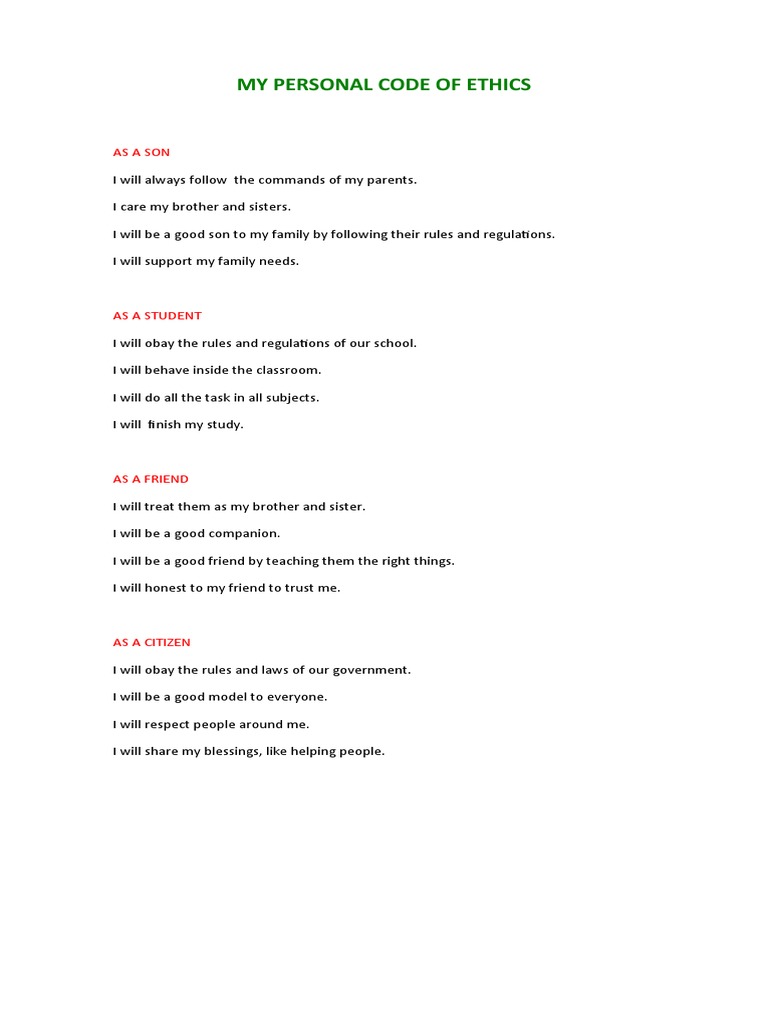 My Personal Code of Ethics: Asason | PDF