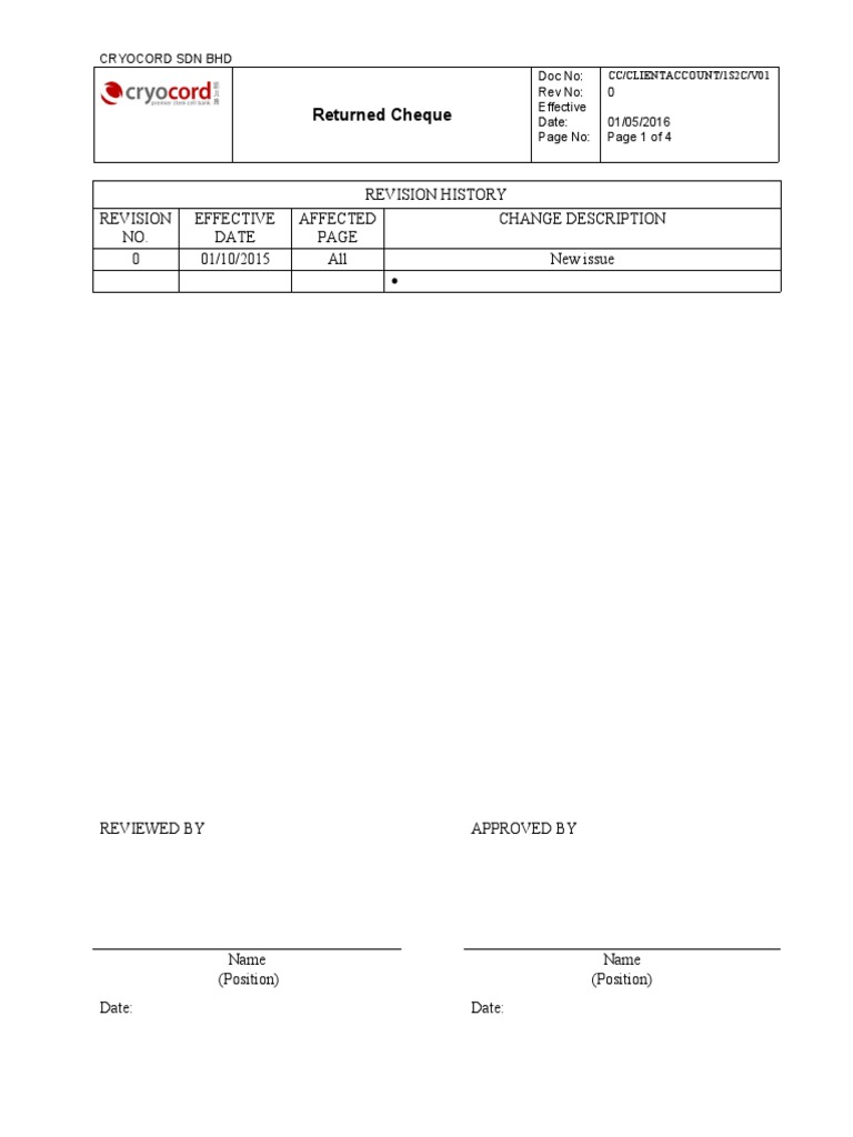 Returned Cheque SOP | PDF | Cheque | Banks
