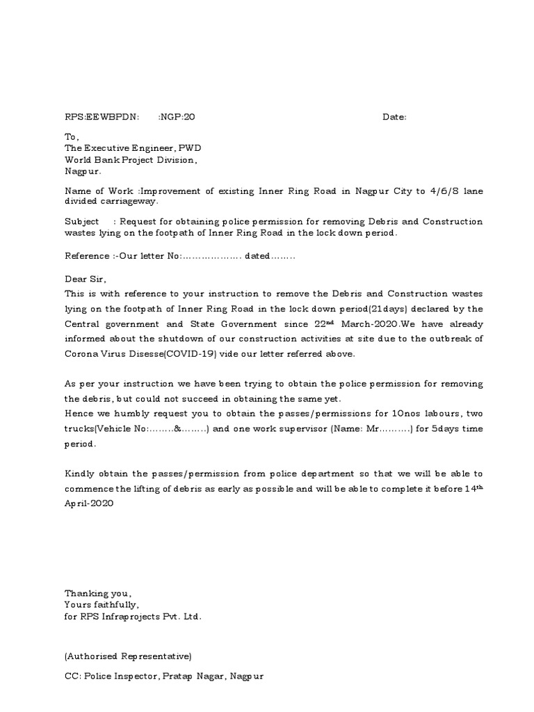 Request Letter For Police Permission | PDF | Technology & Engineering