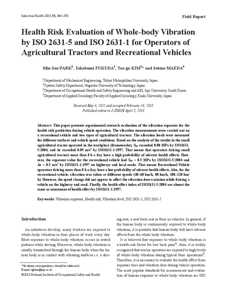 Health Risk Evaluation of Whole-Body Vibration by ISO 2631-5 and ISO ...