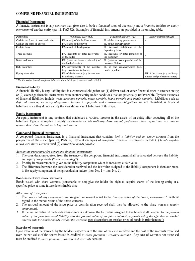 Compound Financial Intruments PDF | PDF | Bonds (Finance) | Warrant ...