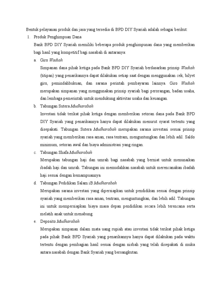 Produk Bank BPD DIY Syariah | PDF
