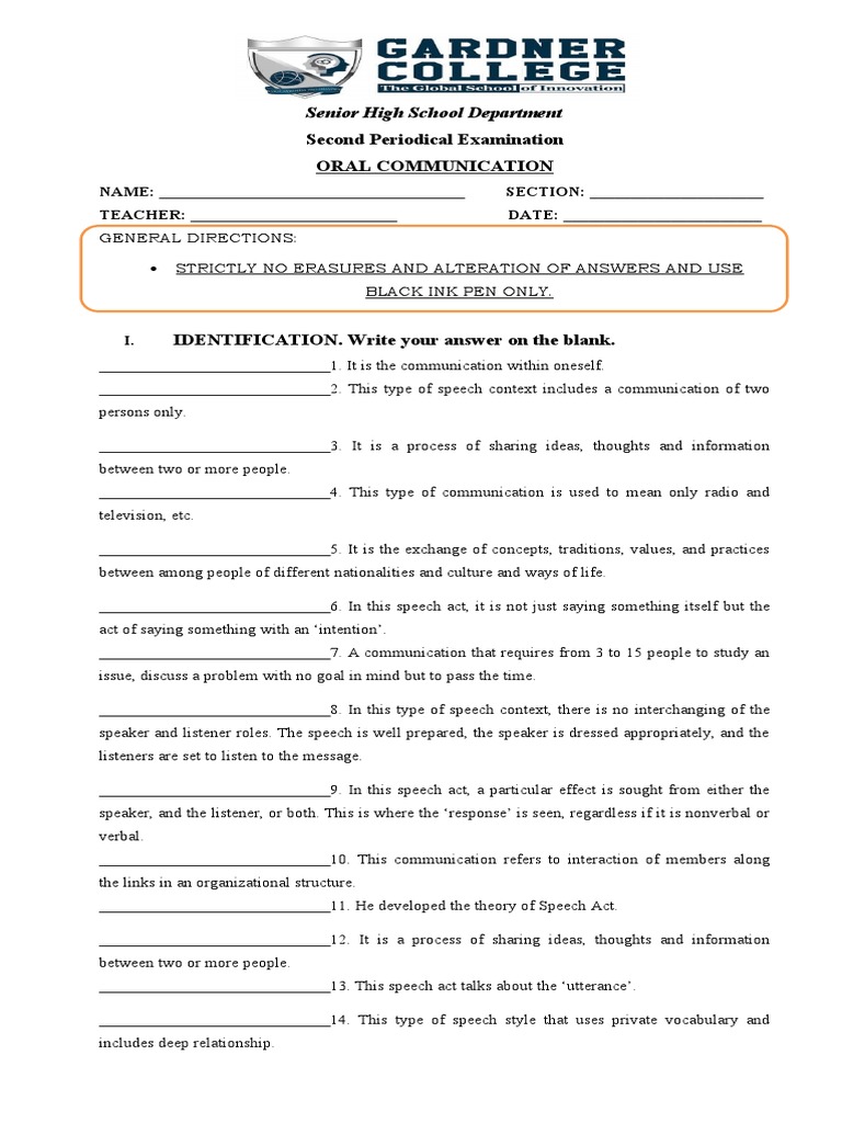 Grade 11 Oral Communication Exam Q2 | PDF | Communication | Psychology