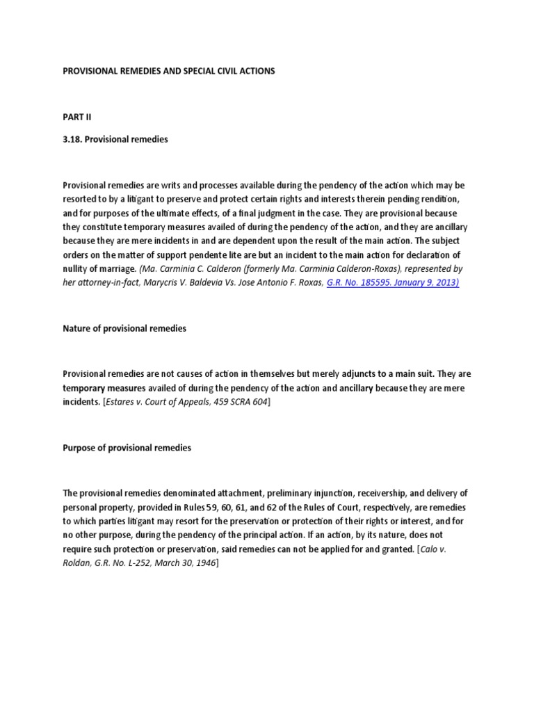 Provisional Remedies and Special Civil Actions: Her Attorney-In-Fact ...