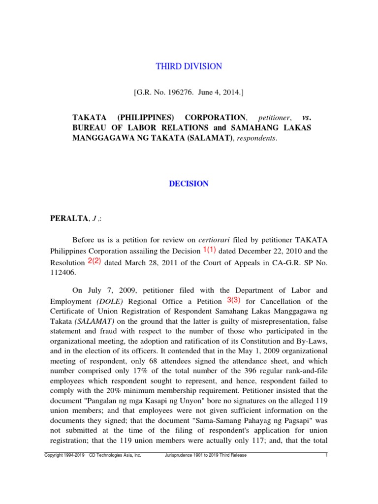 Takata Philippines Labor Union Dispute | PDF | Appeal | Certiorari