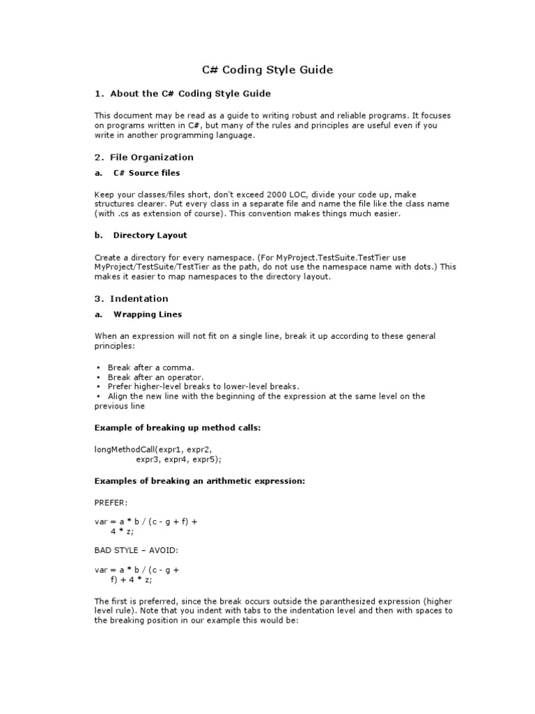 C Coding Style Guide Pdf C Sharp Programming Language Class 0127