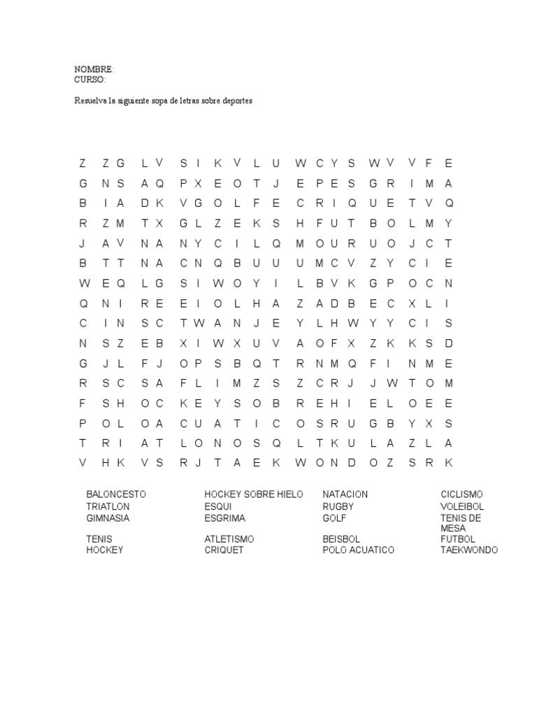 Sopa de Letras DEPORTES | PDF