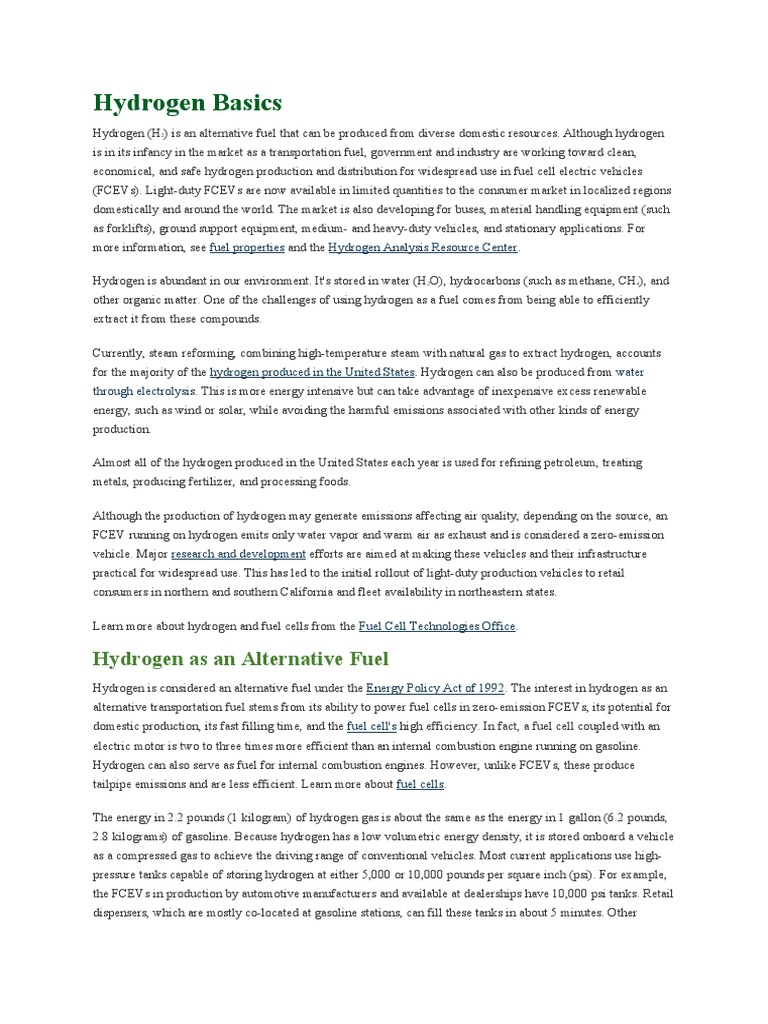 Hydrogen Basics | PDF | Fuel Cell | Fuels