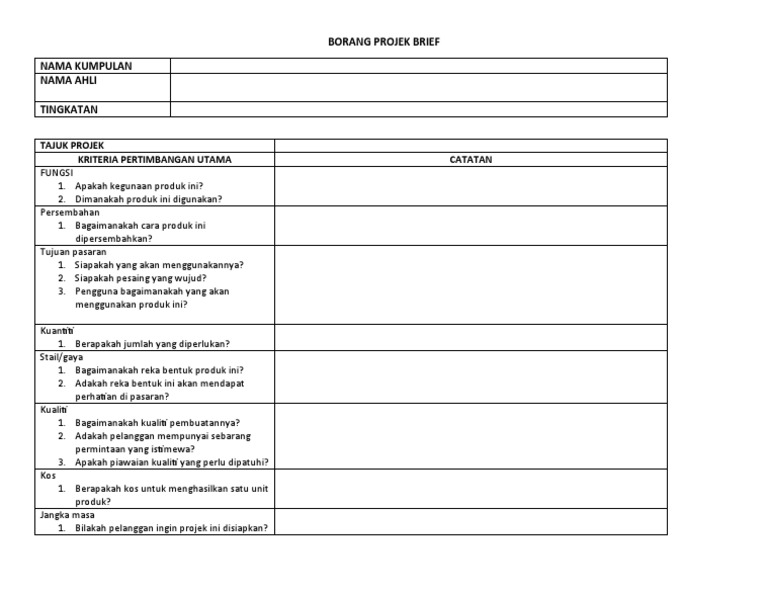 Borang Projek Brief | PDF
