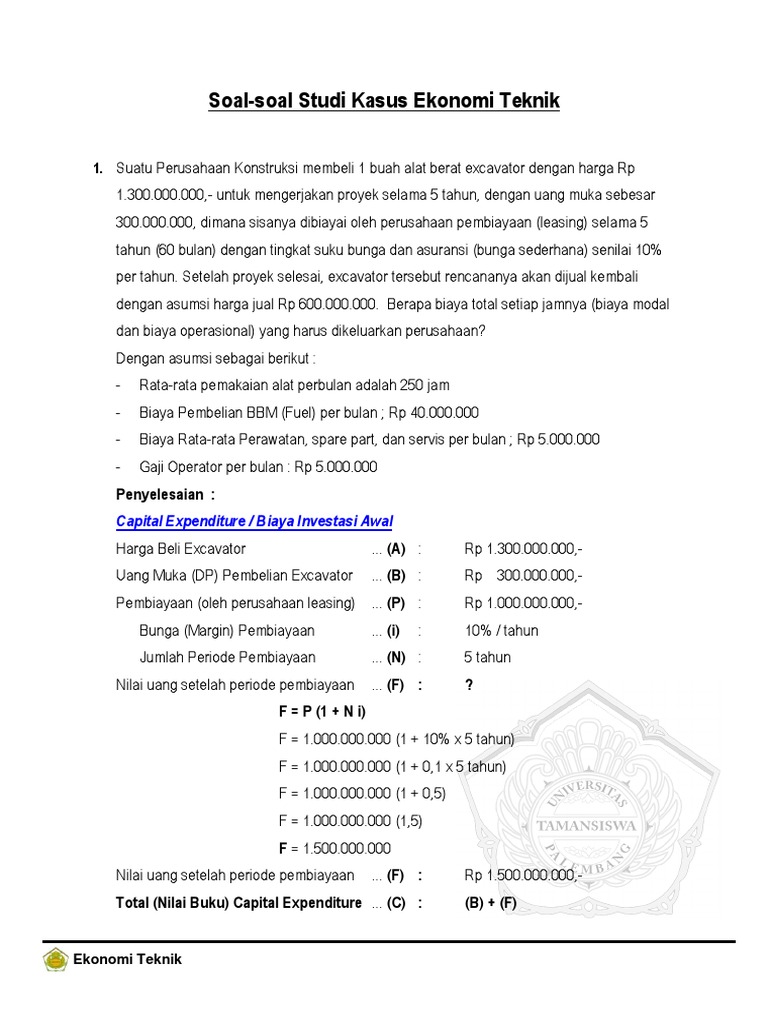 Contoh Soal Studi Kasus Ekonomi Teknik | PDF