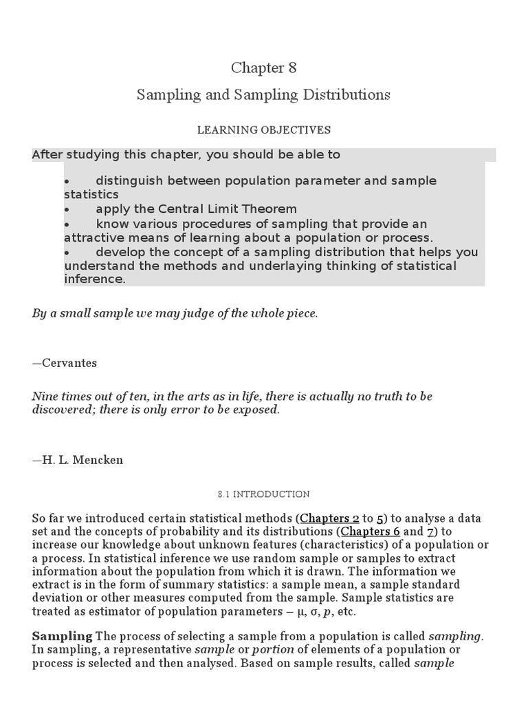 CHAPTER 8 Sampling and Sampling Distributions | PDF | Standard Deviation | Mean