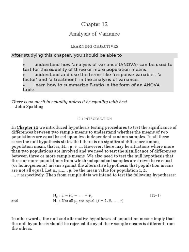 CHAPTER 12 Analysis of Variance | Download Free PDF | Analysis Of Variance | Errors And Residuals