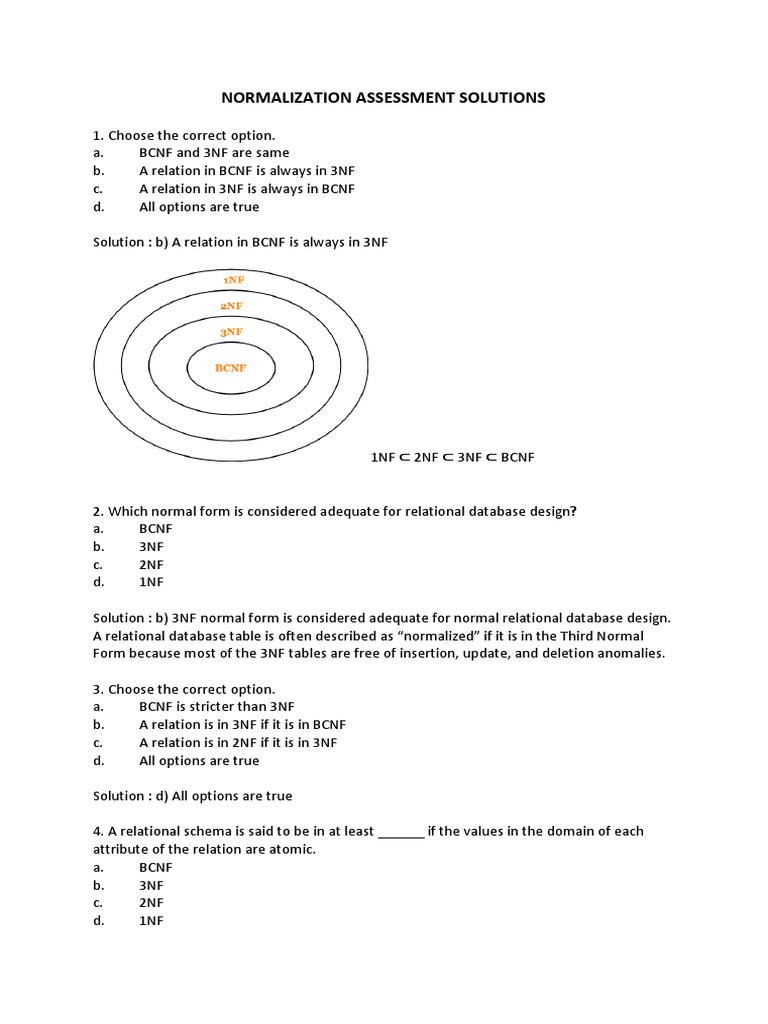 Normalization Assessment Solutions PDF | PDF | Data Management | Databases