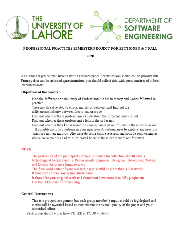 Professional Practices Semester Project | PDF | Questionnaire | Cognition