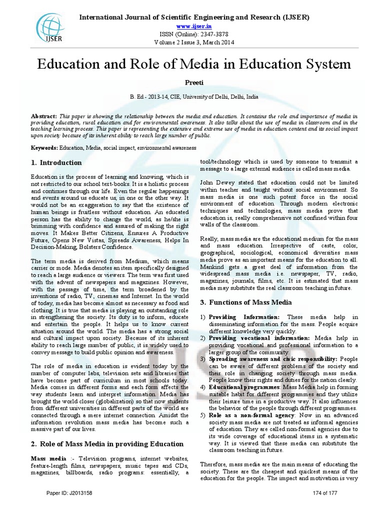 Education and Role of Media in Education System: International Journal ...