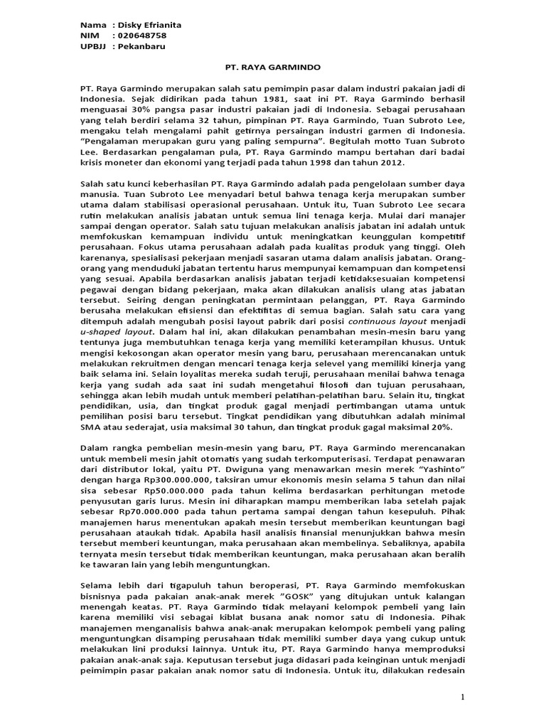 Tugas 2 - MSDM - Keuangan - Raya Grmindo-1 | PDF | Karier & Perkembangan | Bisnis