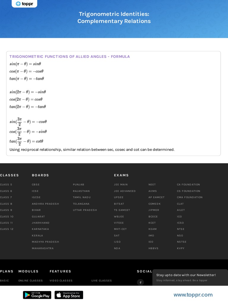 Trigonometric Identities - Complementary Relations Toppr PDF | PDF ...