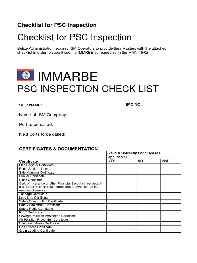 PSC Checklist For Tokyo Mou Area | PDF | Sailor | Navigation